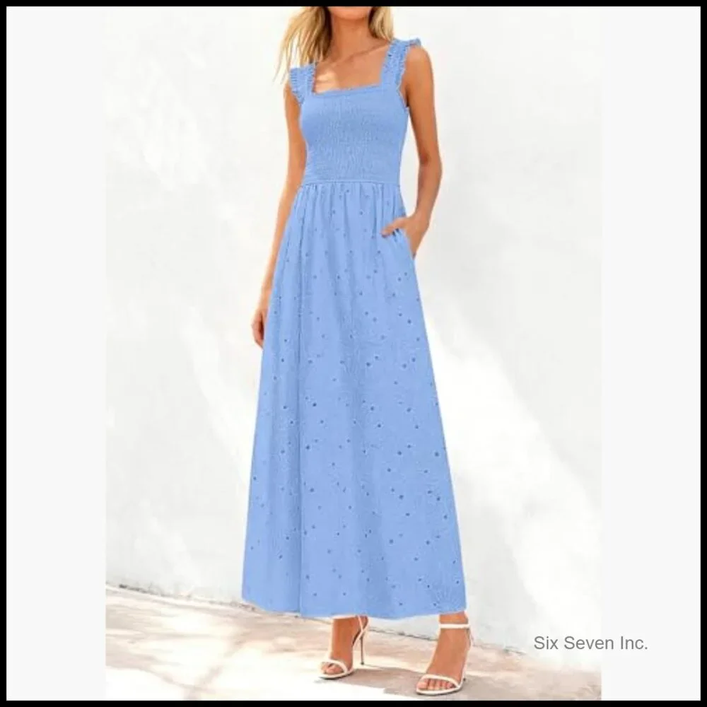 Dresses | Cotton Lace Maxi Sundress With Smocked Back And Pockets ...